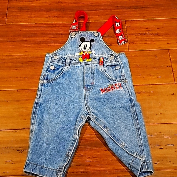 Disney | Bottoms | Mickey Mouse Denim Overalls Disney Size 2m Baby ...